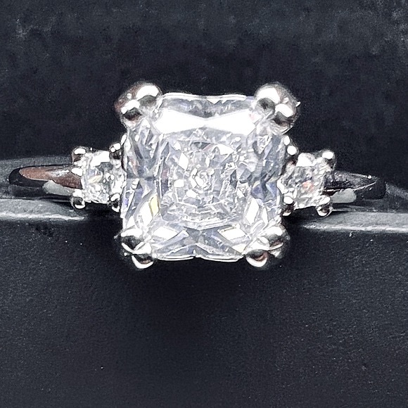 Jewelry | 2 Ct Asscher Cut Moissanite 925 3 Stone Ring 14 White Gold Wedding Engagement | Poshmark